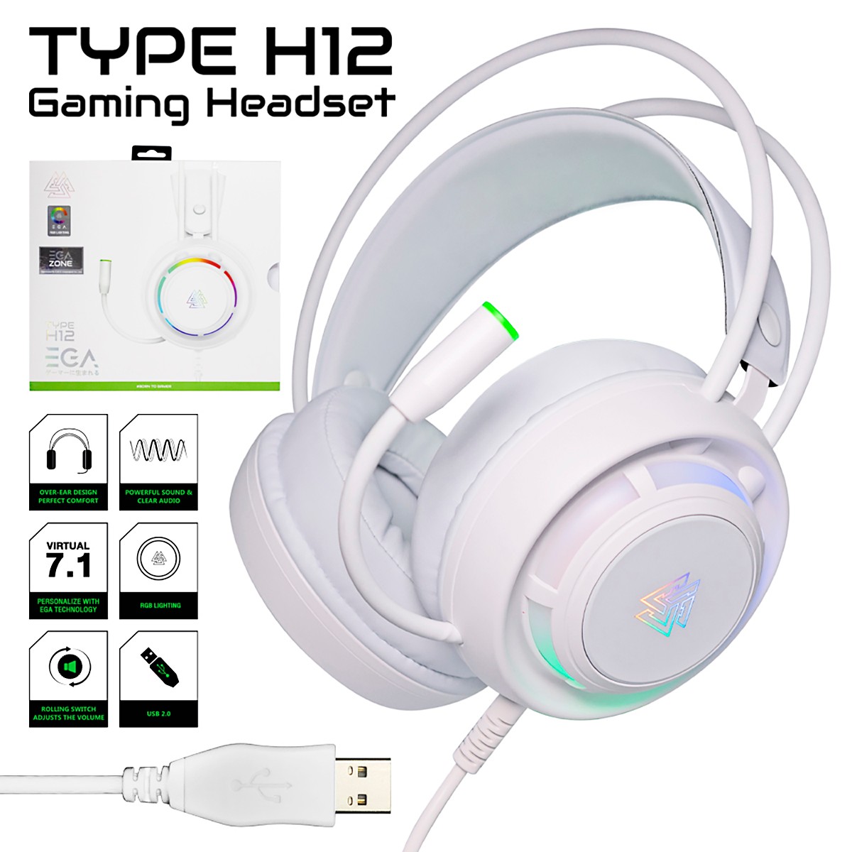 อีจีเอ หูฟังเกมมิ่ง รุ่น TYPE H12 สีขาว - Big C Online