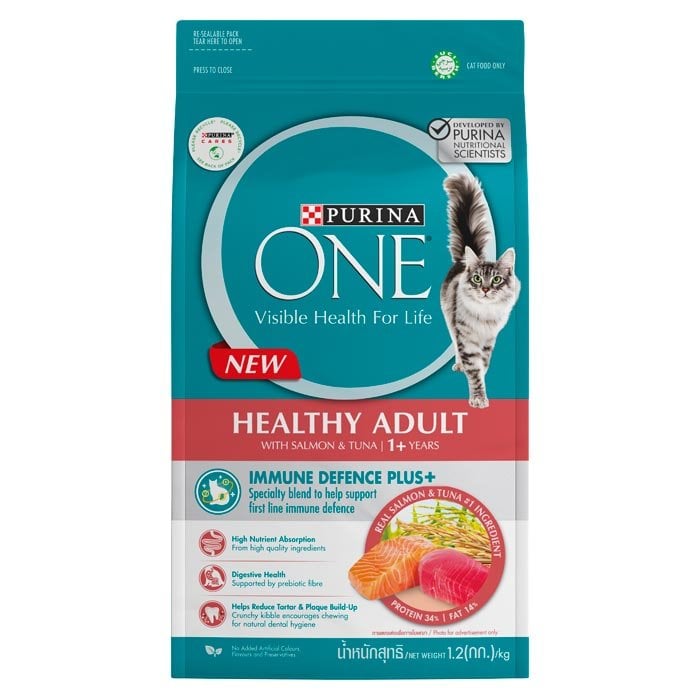เพียวริน่า วัน เฮลตี้ อะเดาท์ อาหารแมวชนิดเม็ด สูตรผสมปลาแซลมอนและทูน่า 1.2 กก. - Big C Online